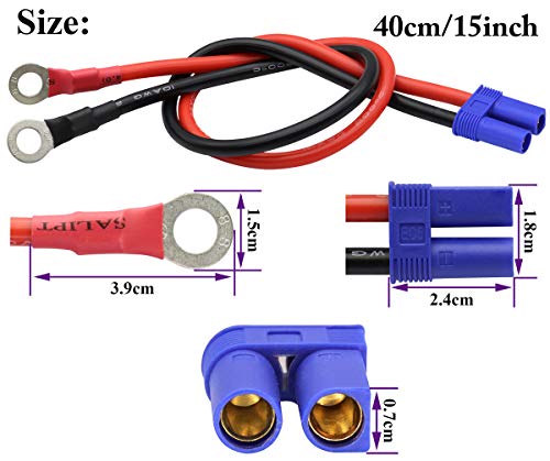 AAOTOKK EC5 to O Ring Terminal Cable,EC5 Female to O Ring Eyelet Terminal Plug Connector Cable 10AWG RC ESC Charger Side Power(40cm/15inch)