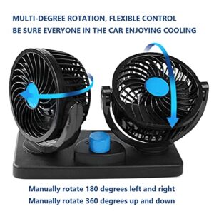 Car Cooling Fan, YYoomi Cigarette Lighter Electric 12V Car Fans with 360° Rotatable Dual Head, Automobile Vehicle Fan for Car Truck, SUV, RV, Boat, Powerful & Quiet