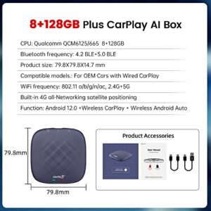 2023 Carlinkit Ai Box Max Android 12, 3 -in -1 for OEM Cable Upgrade CarPlay Android Auto Wireless, 8 core 8+128GB, Built -in GPS Video Music Supports Google Play