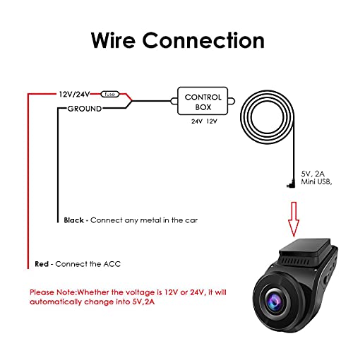 Vantrue S1, M2 Dash Cam 11.5ft Mini USB 12V 24V to 5V Dash Cam Hardwire Kit with Mini, ACN, ATO, Micro2 Add a Circuit Fuse Holders, Low Voltage Protection