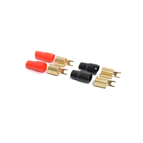 VOSAREA 2 Pairs Connectors Adapters Crimp Barrier Spades Copper Gold Plated 0 Gauge Spade Terminal Crimp for Speaker Wire Cable Terminal Plug- 0GA (Red and Black)