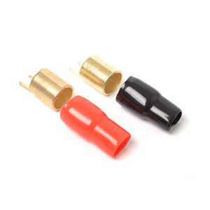 VOSAREA 2 Pairs Connectors Adapters Crimp Barrier Spades Copper Gold Plated 0 Gauge Spade Terminal Crimp for Speaker Wire Cable Terminal Plug- 0GA (Red and Black)