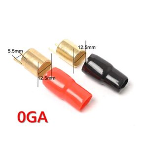 VOSAREA 2 Pairs Connectors Adapters Crimp Barrier Spades Copper Gold Plated 0 Gauge Spade Terminal Crimp for Speaker Wire Cable Terminal Plug- 0GA (Red and Black)