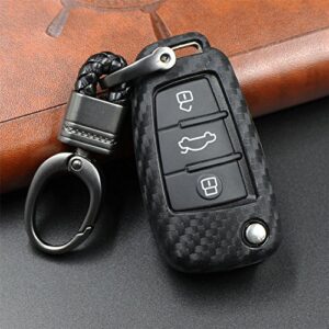 m.jvisun soft silicone rubber carbon fiber texture case for audi flip car remote key fob cover for audi a1 a3 a4 a6 a8 quattro q2 q3 q7 r8 rs3 rs6 s3 s6 tt tts remote key – black – weave keychain