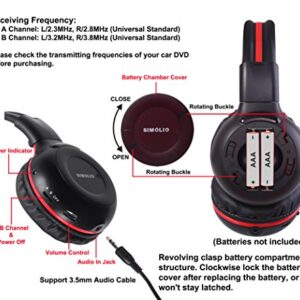 SIMOLIO 4 Pack of Vehicle IR Headphones, Wireless Car Headphones Durable and Flexible for Kids, Wireless Infrared Headphones with AUX Cable, 2 Channel DVD Headphone Not Work on 2017+ GM's or Pacifica