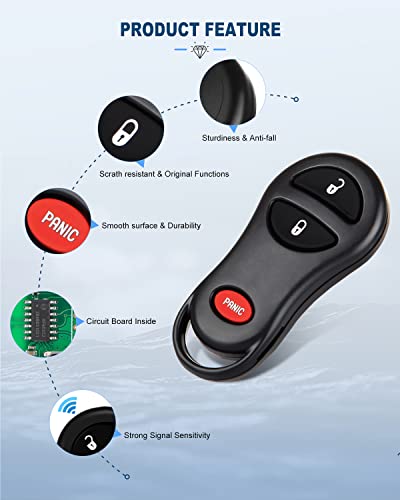 ECCPP 1X Keyless Entry Remote Key Fob Replacement for Jeep Cherokee Grand Cherokee for Dodge Dakota Durango Ram 1500/2500/3500 99-04 key fob FCC 04686366 05014736 GQ43VT9T (315MHz)