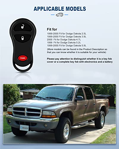 ECCPP 1X Keyless Entry Remote Key Fob Replacement for Jeep Cherokee Grand Cherokee for Dodge Dakota Durango Ram 1500/2500/3500 99-04 key fob FCC 04686366 05014736 GQ43VT9T (315MHz)