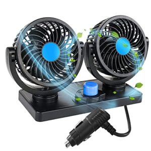 kinowji car cooling air fan,12v/24v electric dual head cooling air circulator 360 degree rotatable auto fan for sedan suv/rv/boat/truck/auto vehicles (12v)