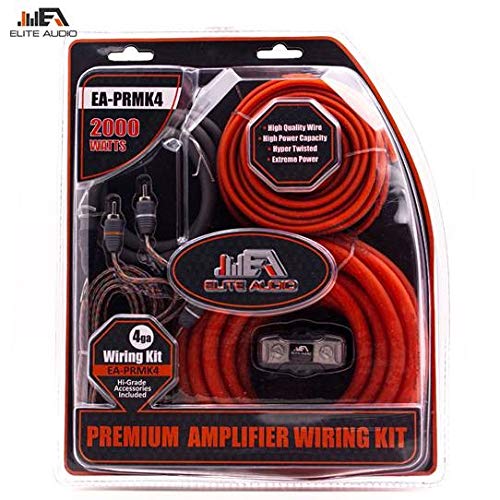 Elite Audio 4 Gauge CCA Premium Amp Kit - EA-PRMK4 Complete Amplifier Installation Wiring Kit with 20 feet 4 AWG + 2-Channel RCA Interconnects 2000W