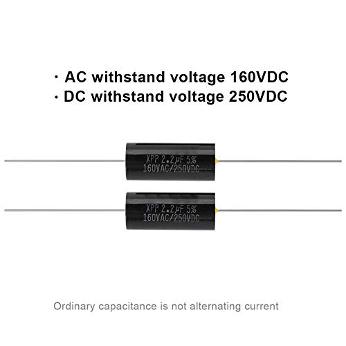 Lazmin 2Pcs Capacitor Frequency Divider, DC 250V 1uF/2.2uF/3.3/uF Film Capacitor for Audio Divider(2.2uf)