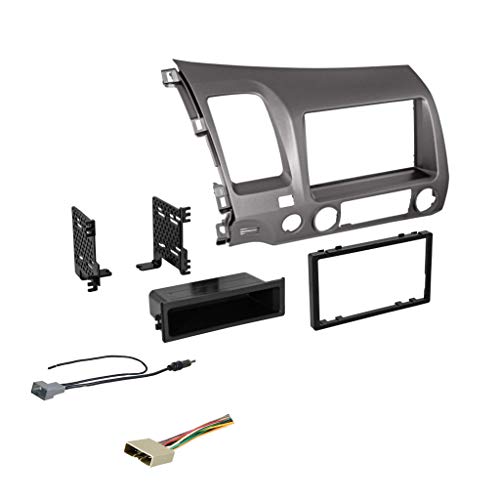 Double DIN Dash Kit for 2006-2011 Honda Civic with Antenna Adapter & Harness… (Metallic Taupe) | Compatible with All Trim Levels