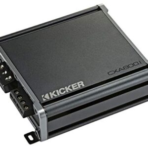 KICKER 43VCWR122 12" CompR Series Sub 500W RMS 2 Ohm Vented Loaded Subwoofer Enclosure, 46CXA8001 Class D Amp Mono 1600W Peak Sub Amp and HA-AK4 Complete 4 Gauge 1800W Amp Install Kit - Refurbished