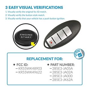 Keyless2Go Replacement for Proximity Smart Keyless Remote Fob for Nissan & Infiniti KR55WK48903 KR55WK49622 (2 Pack)