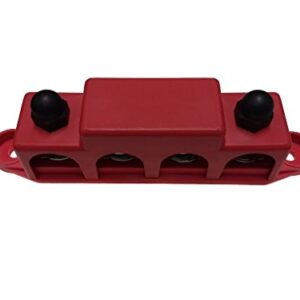 4 Way 7 Point Terminal Junction Busbar 3/8" Red