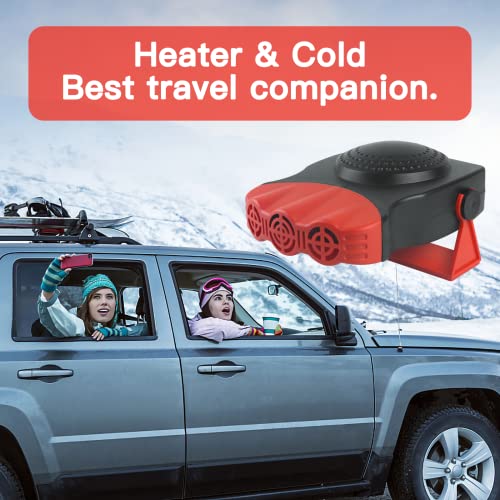 Car Heater, 12V 150W Automobile Windscreen Fan Function for Quickly Defrost Defogger Demister Vehicle Heater, with 3-Outlet Plug in Cigarette Lighter 2 in 1 Fast Heating/Cooling