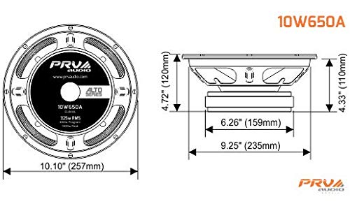 PRV AUDIO 10 Inch Woofer Speaker 10W650A, 650 Watts Program Power, 8 Ohm, 2.5 Inc Voice Coil, 325 Watts RMS Pro Audio Speaker Loudspeaker (Single)