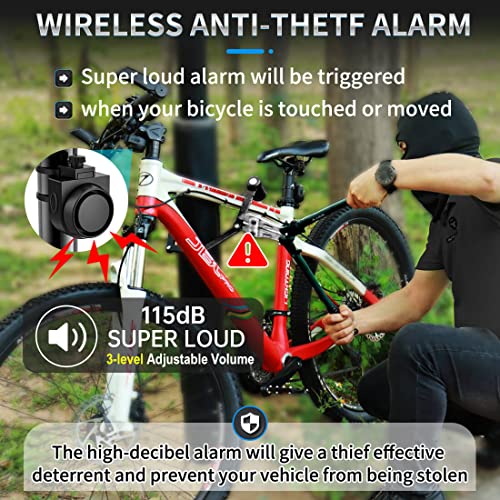 PADONOW Wireless Remote Bike Alarm: 115dB Super Loud Bicycle Vibration Motion Sensor Siren Anti Theft Security System Motorcycle Alarm Waterproof USB-C Rechargeable Multipurpose Vehicle Alert Device