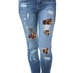 Andongnywell Plus Size Mid Waist Colombian Design Ripped Skinny Jeans (Blue,Large)