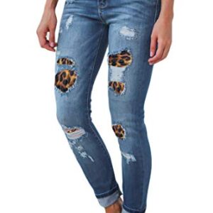 Andongnywell Plus Size Mid Waist Colombian Design Ripped Skinny Jeans (Blue,Large)