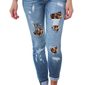 Andongnywell Plus Size Mid Waist Colombian Design Ripped Skinny Jeans (Blue,Large)