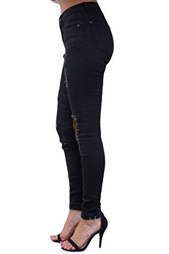 Andongnywell Women's Mid Rise Destroyed Skinny Jeans Colombian Design (Black,Medium)