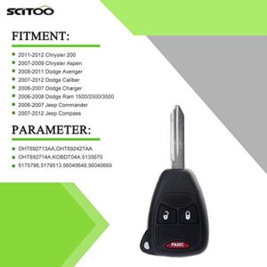 SCITOO 2pcs Key Fob Keyless Entry Remote Control 3 Buttons fit for Dodge Dakota Durango 04-08 for Jeep Compass Patriot 07-12 56040669 KOBDT04A