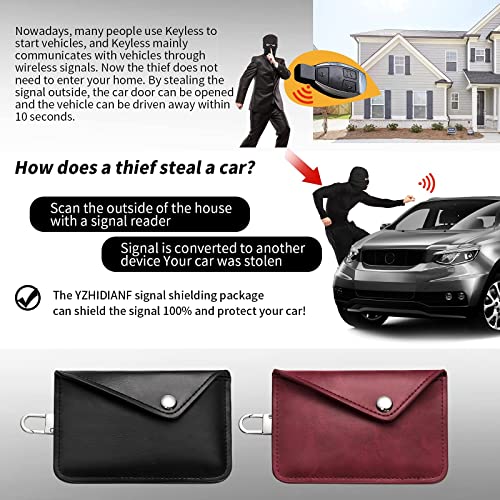 YZHIDIANF 2023 Premium Leather Faraday Key Fob Protector-2 Pcs Stop Thieves from Keyless Car Theft, RFID Signal Blocke Pouch Anti-Theft,Hacking,Spying