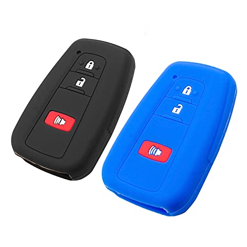 EYANBIS Silicone Key Fob Cover Fit for Toyota C-HR Corolla RAV4 Highlander Prius Prime C V Smart 3 Buttons Key Fob | Car Accessories | Remote Key Protection Case - Black & Blue