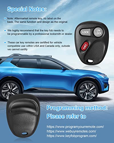 Keyless Entry Remote Control Car Key Fob Replacement for Chevy S10 Silverado Suburban Avalanche Tahoe, GMC Yukon Sonoma Sierra, Cadillac Escalade, 3 Button KOBLEAR1XT (2 Pack)