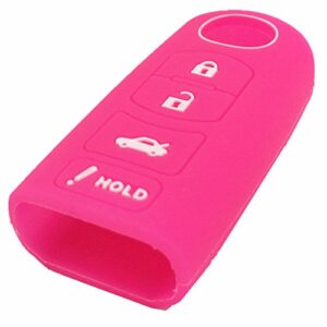 Ezzy Auto Black and Hot Pink Silicone Rubber Key Fob Case Key Covers Key Jacket Skin Protector fit for Mazda 4 Buttons Key