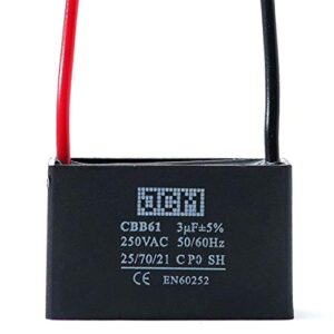 JCM 2 Wire Ceiling Fan Capacitor 3uF 250VAC CBB61