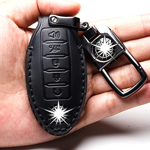 DLUBCZ Keychain Fob Cover Case Compatible with Nissan Keyless Remote Control for Nissan X-Trail Rogue Altima Quest Pathfinder Sentra Patrol CIMA Fuga Armada Teana Murano etc (C-Black)