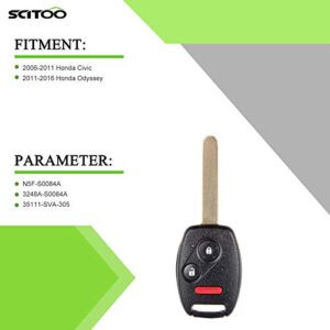 SCITOO 3 Buttons Keyless Entry Remote Control Key Fob Replacement for 2006-2016 for Honda for Odyssey for Civic 1PC FCC N5F-S0084A