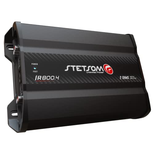 Stetsom IR 800.4 Compact 2 Ohms Digital Multi Channel Amplifier 800 Watts RMS 4 Channels 2Ω Stable Full Range HD Sound Quality Car Stereo MD Crossover HPF LPF Bass Boost Front Rear Bridge Speakers