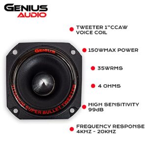 Genius Audio GPRO-T09 1", 35 Watts RMS - 150 Watts Max, Pro Audio Titanium Super Bullet Tweeter Speaker, Aluminum Diaphragm Car Audio Speaker, Ferrite Magnet, 4 Ohms (1 Speaker)