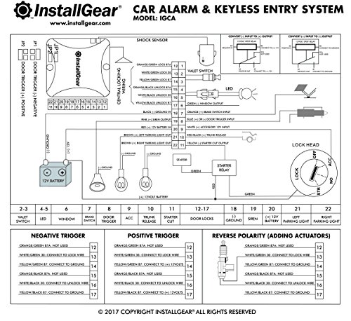 InstallGear Car Alarm Security & Keyless Entry System, Trunk Pop with Two 4-Button Remotes | Door Lock/Unlock, Key Fob. and Alarm | Keyless Entry System Kit for Car/Auto