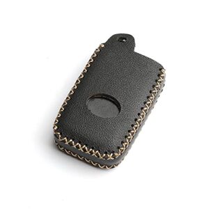 WFMJ Leather for Toyota Camry Avalon Corolla Highlander Prius RAV4 Venza Remote 4 Buttons Key Case Holder Cover Fob Chain (Black)