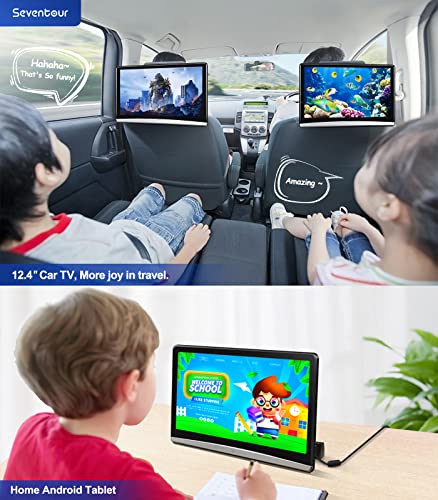 12.4" Android Universal 4K Car TV Headrest Monitor Tablet for Back seat, Support Phone Wireless Connection Mirror Link Touch Screen,with WiFi/Bluetooth/HDMI/USB/AV in/SD/Airplay Video Player(1*pcs)