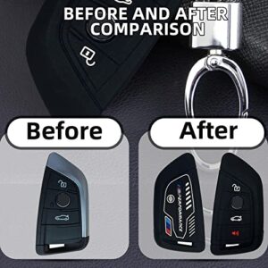 GLAHORSE Rubber Smart 4 Buttons Key Cover Fob Case Shell Keyless Protector Jacket Glove Holder for BMW 1 3 5 7 Series 530 F48 X1 X2 X3 X4 X5 X6 3D Laser Engraving Technology (Black-1pcs)