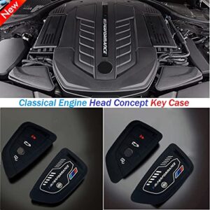 GLAHORSE Rubber Smart 4 Buttons Key Cover Fob Case Shell Keyless Protector Jacket Glove Holder for BMW 1 3 5 7 Series 530 F48 X1 X2 X3 X4 X5 X6 3D Laser Engraving Technology (Black-1pcs)