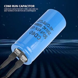 CD60 250V AC 50uF Motor Start Capacitor Run Capacitor with Wire Lead for Motor Air Compressor