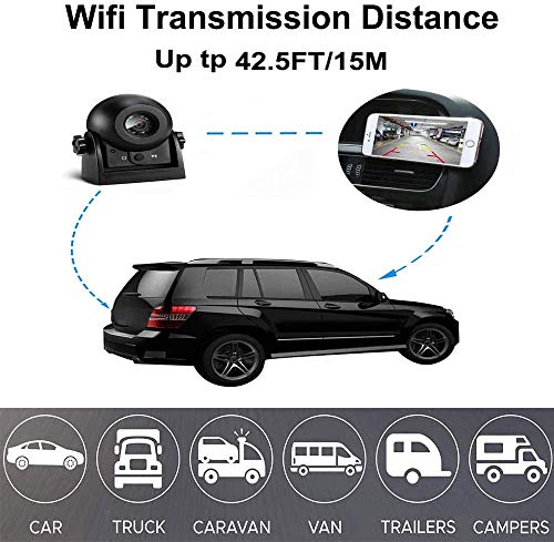 Wireless Backup Dash Cam, MHCABSR WiFi Reversing Camera Work with Phone IP68 Waterproof IR Night Vision Wide Angle Magnetic Rear View Parking Camera for Trailers Trucks RVs…