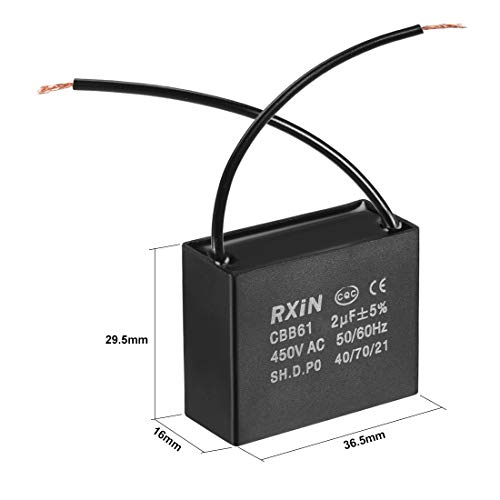 uxcell Ceiling Fan Capacitor CBB61 2uF 450V AC 2 Wires Metalized Polypropylene Film Capacitors 36.5x16x29.5mm for Water Pump Motor Generator, Pack of 10