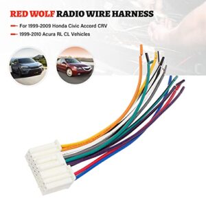 RED WOLF Car Radio Reverse Wiring Harness Female Connector Adapter Replace Factory OE OEM Wire Cable Compatible with 1999-2009 Honda Civic Accord CRV, 1999-2010 Acura RL CL Vehicles