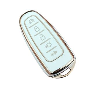 WENHENI for Ford Key Fob Cover Key Fob Shell with Keychain Fit for Ford CMAX Edge Escape Expedition Explorer Flex Focus Taurus Lincoln MKS MKT MKX Navigator Smart Key (White-A)