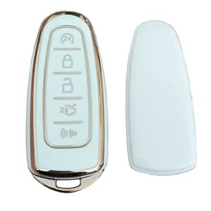 WENHENI for Ford Key Fob Cover Key Fob Shell with Keychain Fit for Ford CMAX Edge Escape Expedition Explorer Flex Focus Taurus Lincoln MKS MKT MKX Navigator Smart Key (White-A)