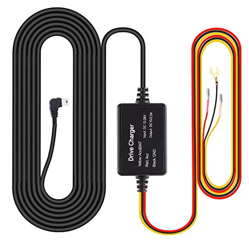 JIXYYO Hardwire Kit for Dashcam 13ft Mini USB Converts 12V-24V to 5V, 24 Hours Parking Mode for Dash Cameras, Low Voltage Protection, 8 Fuse Holders Tap Cable