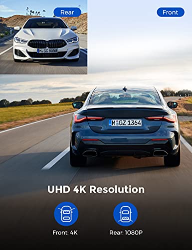 AZDOME 4K Dual Dash Cam Front and Rear, Built-in GPS/WiFi(64G SD Card Included), Dashboard Camera with UHD 3840x2160P, 3" Display, Sony Sensor, 170° FOV, WDR, Night Vision, Parking Monitor, G-Sensor