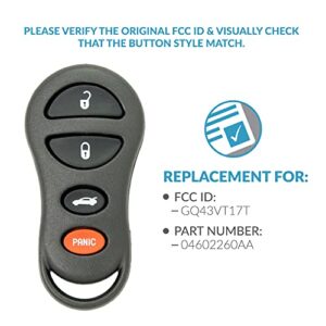 Keyless2Go Replacement for New Keyless Entry 4 Button Remote Car Key Fob for Vehicles That Use GQ43VT17T