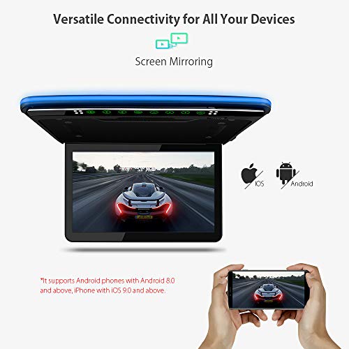 XTRONS Android Car Overhead Player 13.3 Inch Wide IPS Screen Car Roof Mount Monitor with Built-in Stereo Speakers Flip Down Overhead Car Monitor Support 8K Video, Bluetooth, WiFi, HDMI, USB, IR